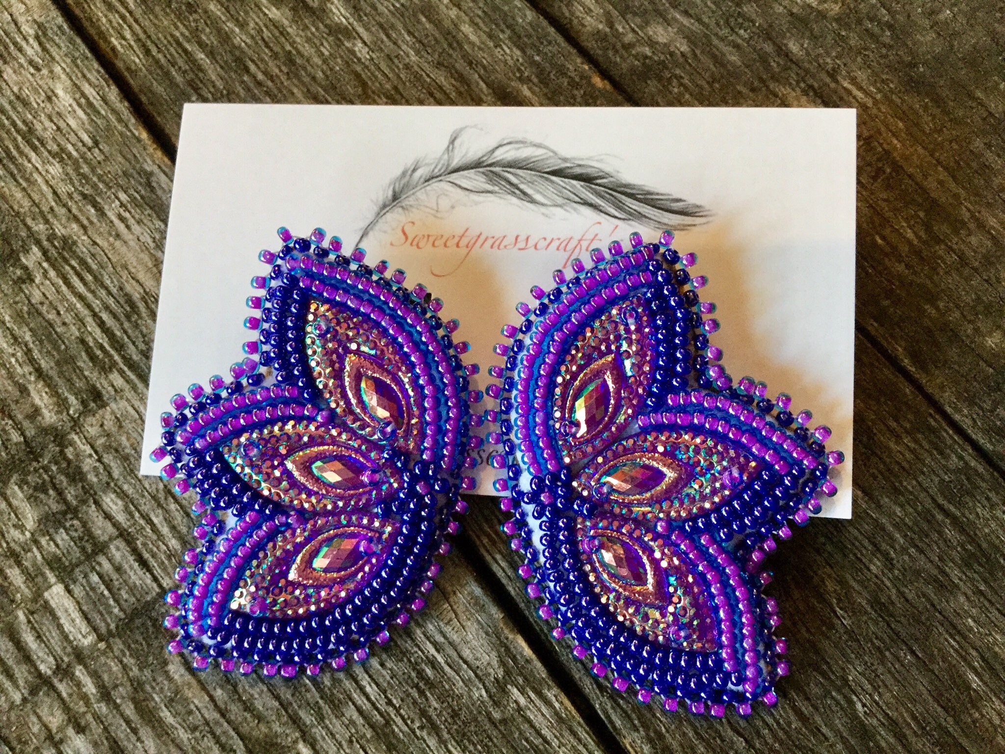 Native American Beaded Purple Earrings Native Beadwork | Etsy