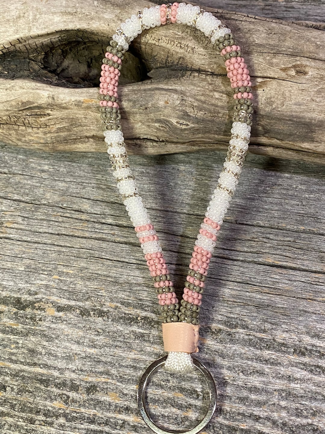 Pink Beaded Keychain, Keychain, Purse Wristlet, Beaded Key Fob, Key ...