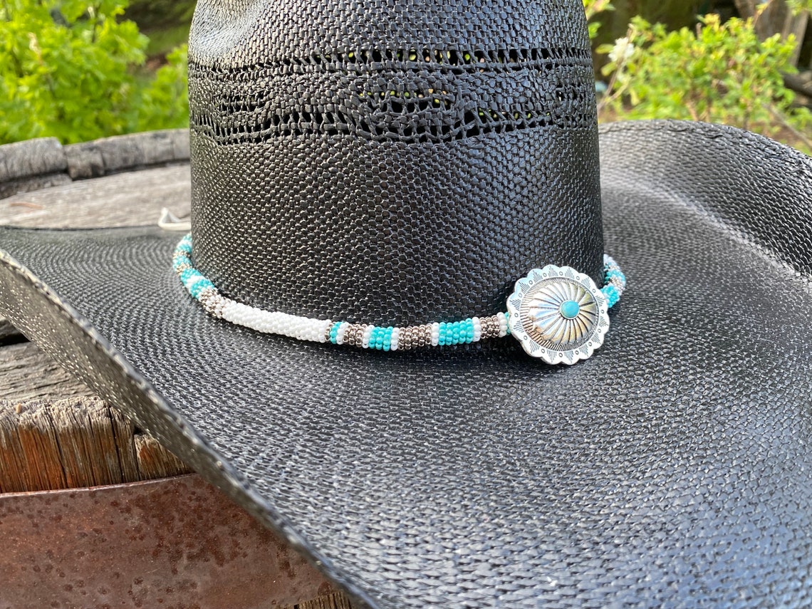 Beaded Round Necklace With Concho Center, Beaded Grey & Blue Round ...