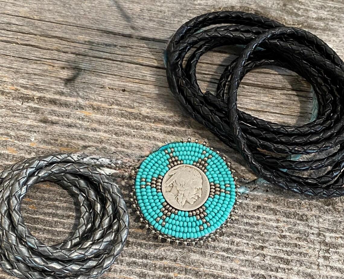 Unisex Beaded Buffalo Nickel Bolo Tie, Western String Tie - Etsy