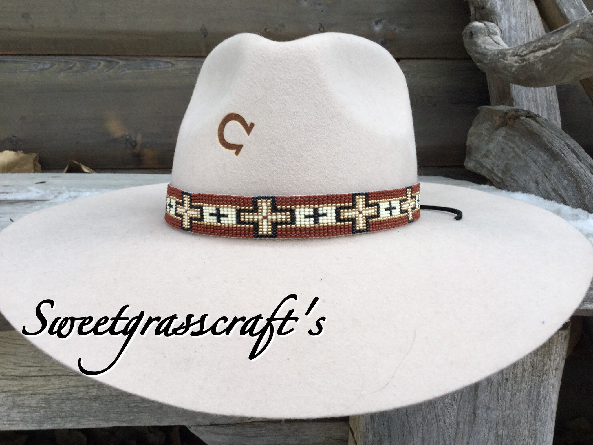 Beaded Brown Western Cross Hat Band, Brown & Cream Navajo Cross Hatband ...