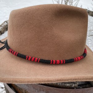Black & Red Round Beaded Hatband, Indigenous Beaded Round Necklace - Etsy