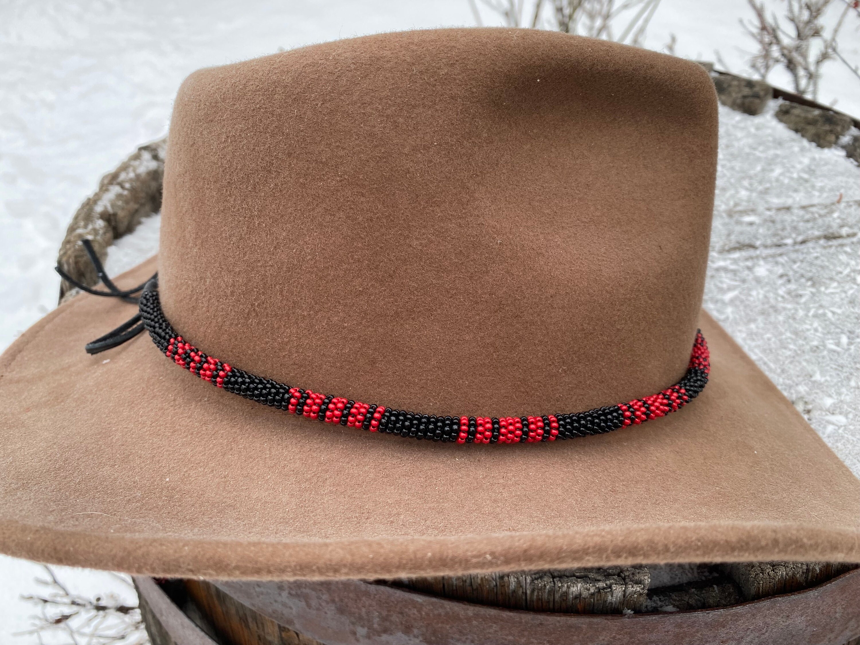Black & Red Round Beaded Hatband, Indigenous Beaded Round Necklace - Etsy