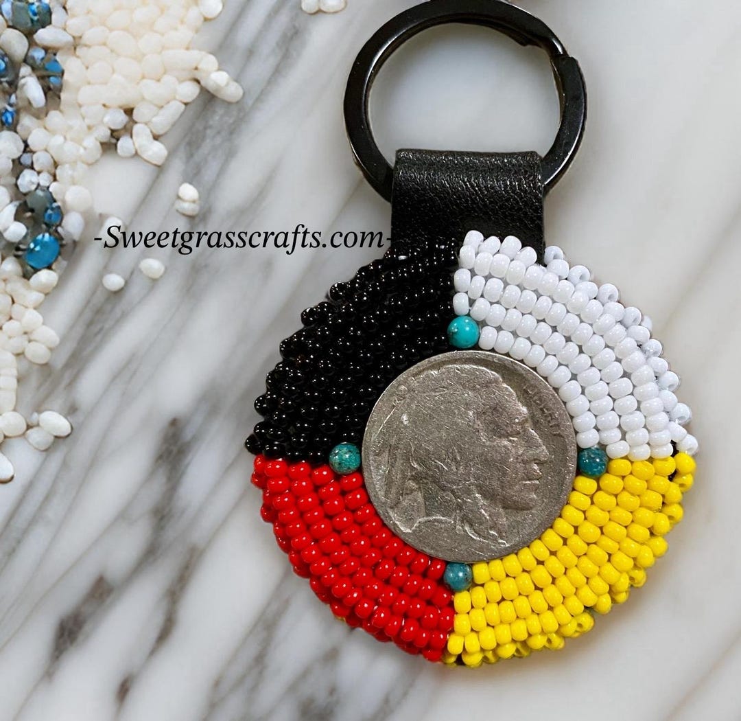 Beaded Native Medicine Wheel Keychain, Beaded Native Key Chain, Buffalo ...