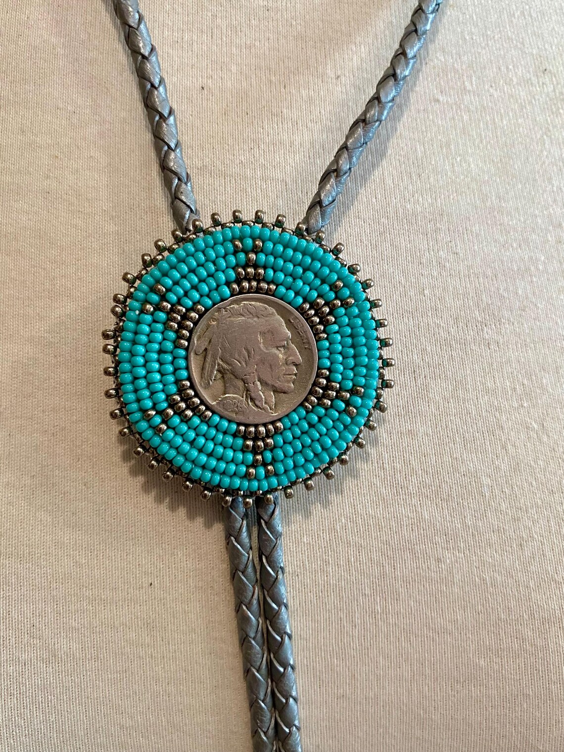 Unisex Beaded Buffalo Nickel Bolo Tie, Western String Tie - Etsy