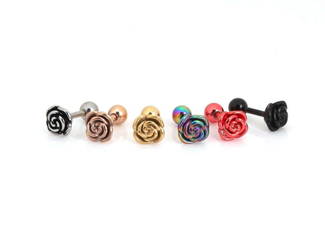 16g Rose Earring Piercing Tiny Flower Helix Piercing Rose Flower Studs ...