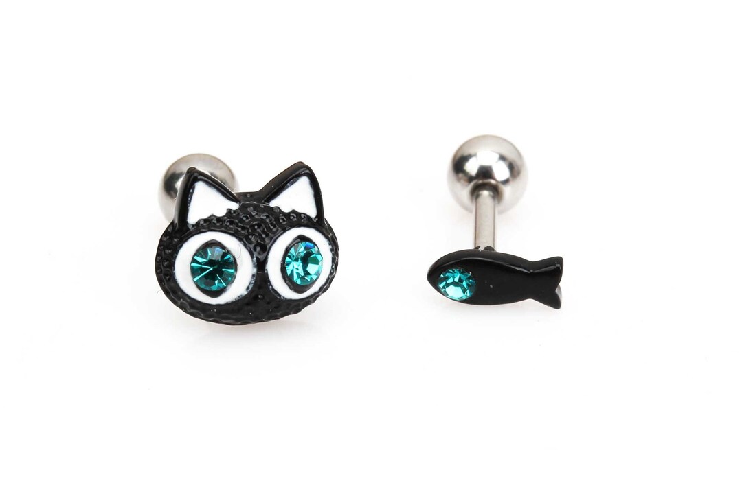 Katze Knorpel Ohrringe 16g Katze und Fisch Helix Ohrringe kleine Fische ...