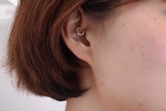 16G Moon Daith Piercing Tiny Hoop Earring Daith Earring Septum - Etsy