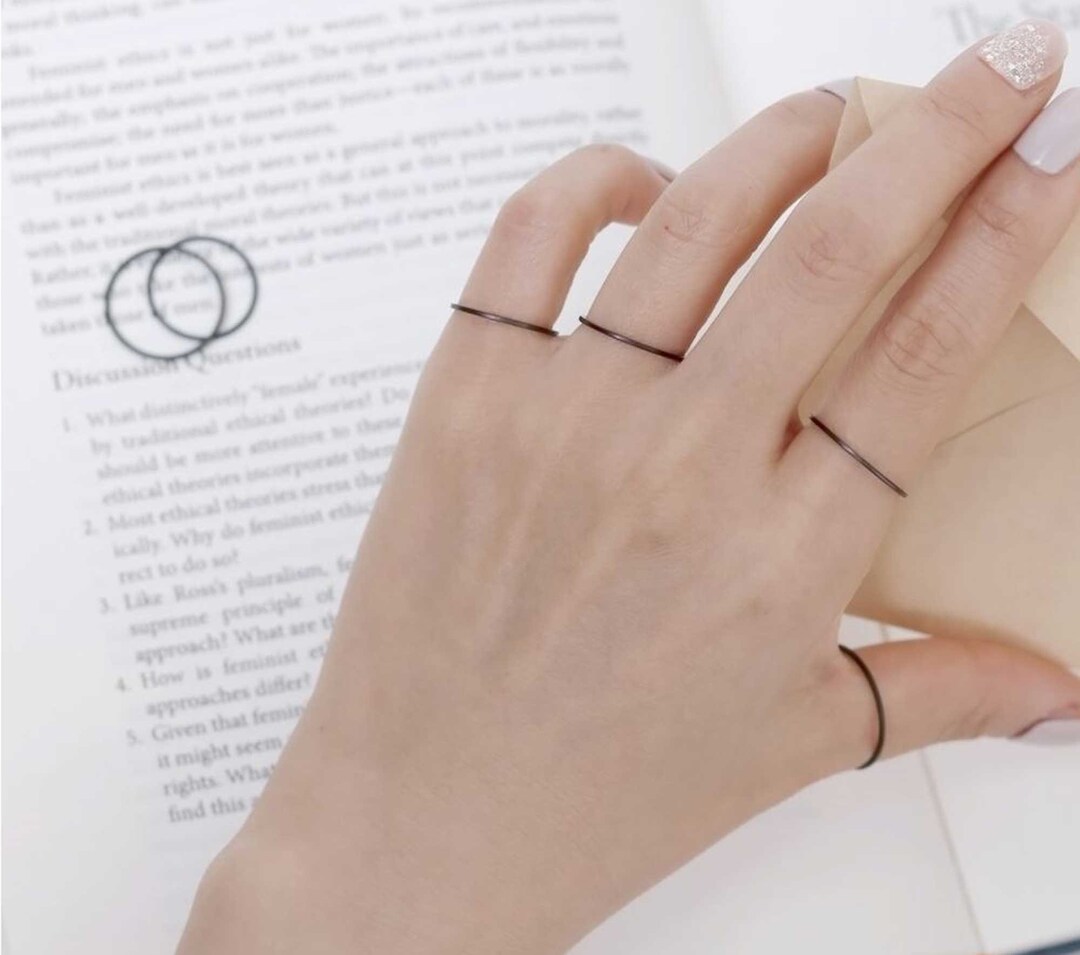 Matte Black Ring Simple Black Ring Gothic Ring Delicate Dainty Stacking ...