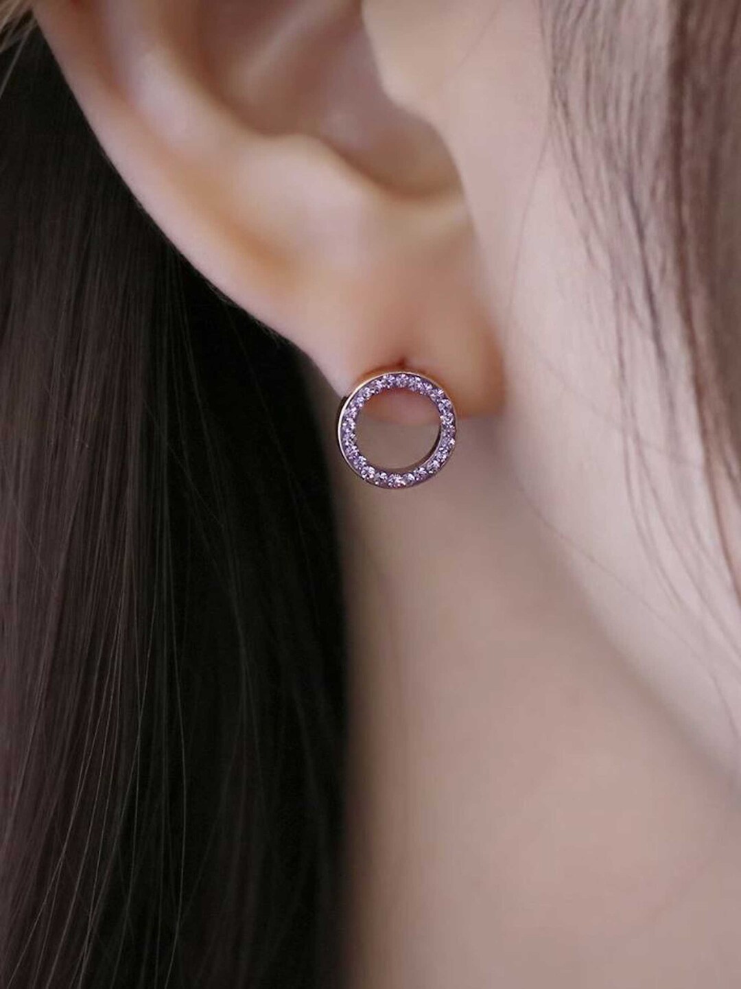 Circle Earrings Circle Stud Earrings Cubic Zirconia Circle - Etsy
