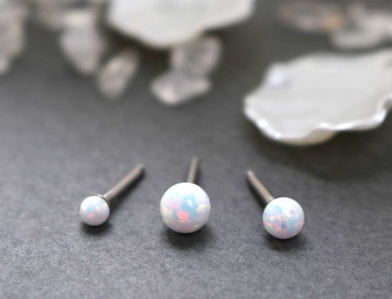 White Aurora Piercing Earring 3 Sizes 16G White Opal Earring - Etsy