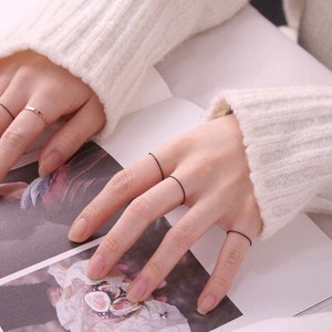 Sterling Silver Ultra Thin Black Ring for Women Stackable Black Ring ...