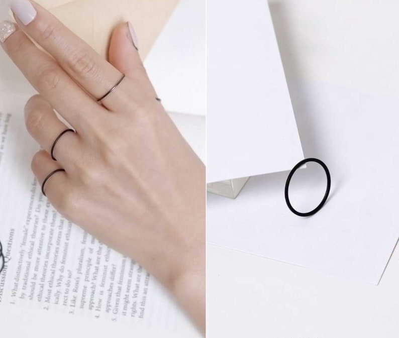 Matte Black Ring Simple Black Ring Gothic Ring Delicate Dainty - Etsy