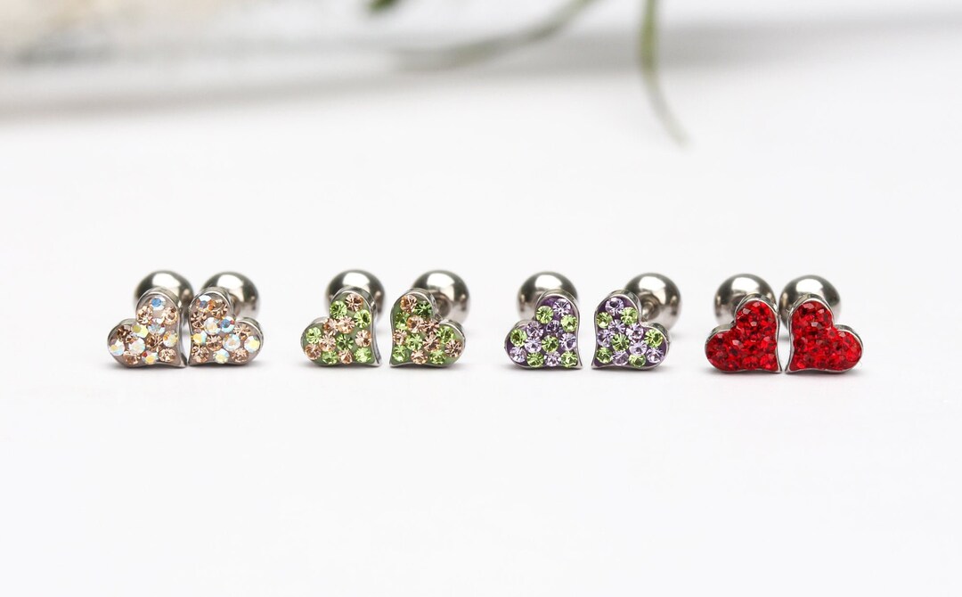 Tiny Heart Earrings Minimalist Heart Earrings Screw Back Earrings Helix ...