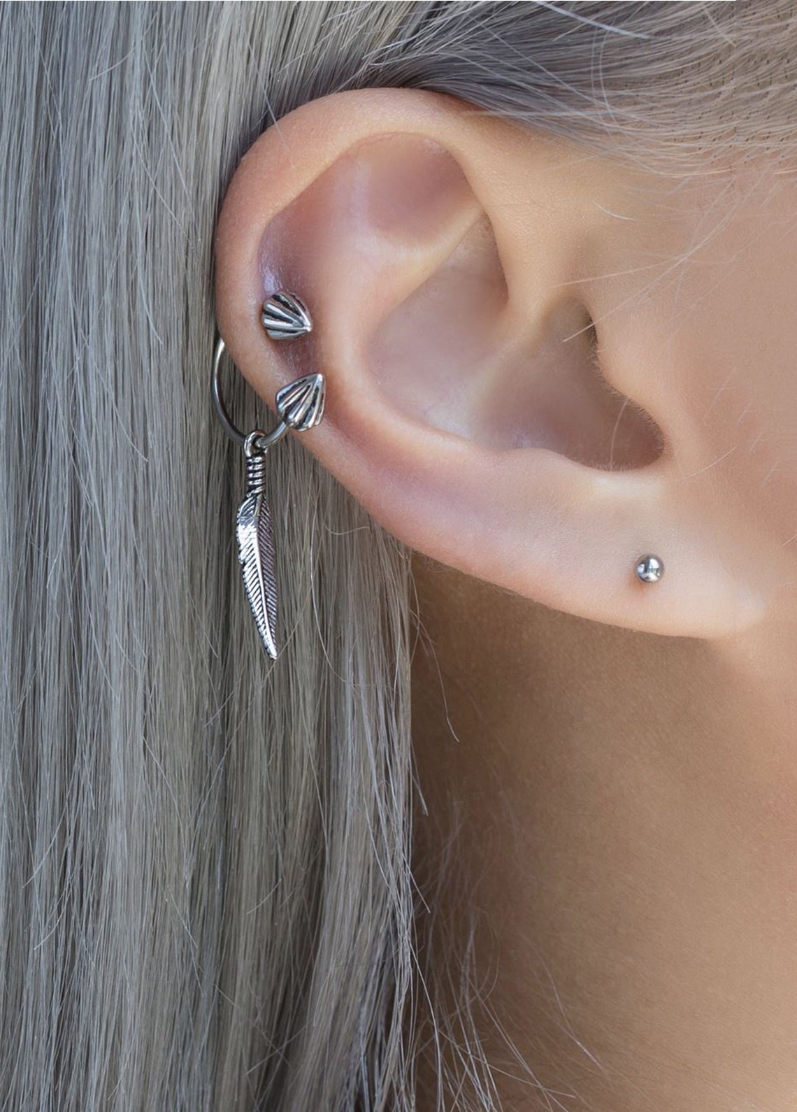 Double Sided Earring Front Back Earrings Drop Feather Cartilage Earring ...