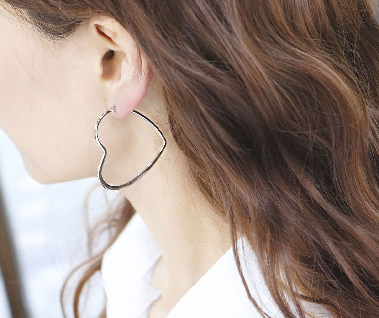 Heart Earrings Heart Hoop Dangle Earrings Heart Shaped Hoops | Etsy