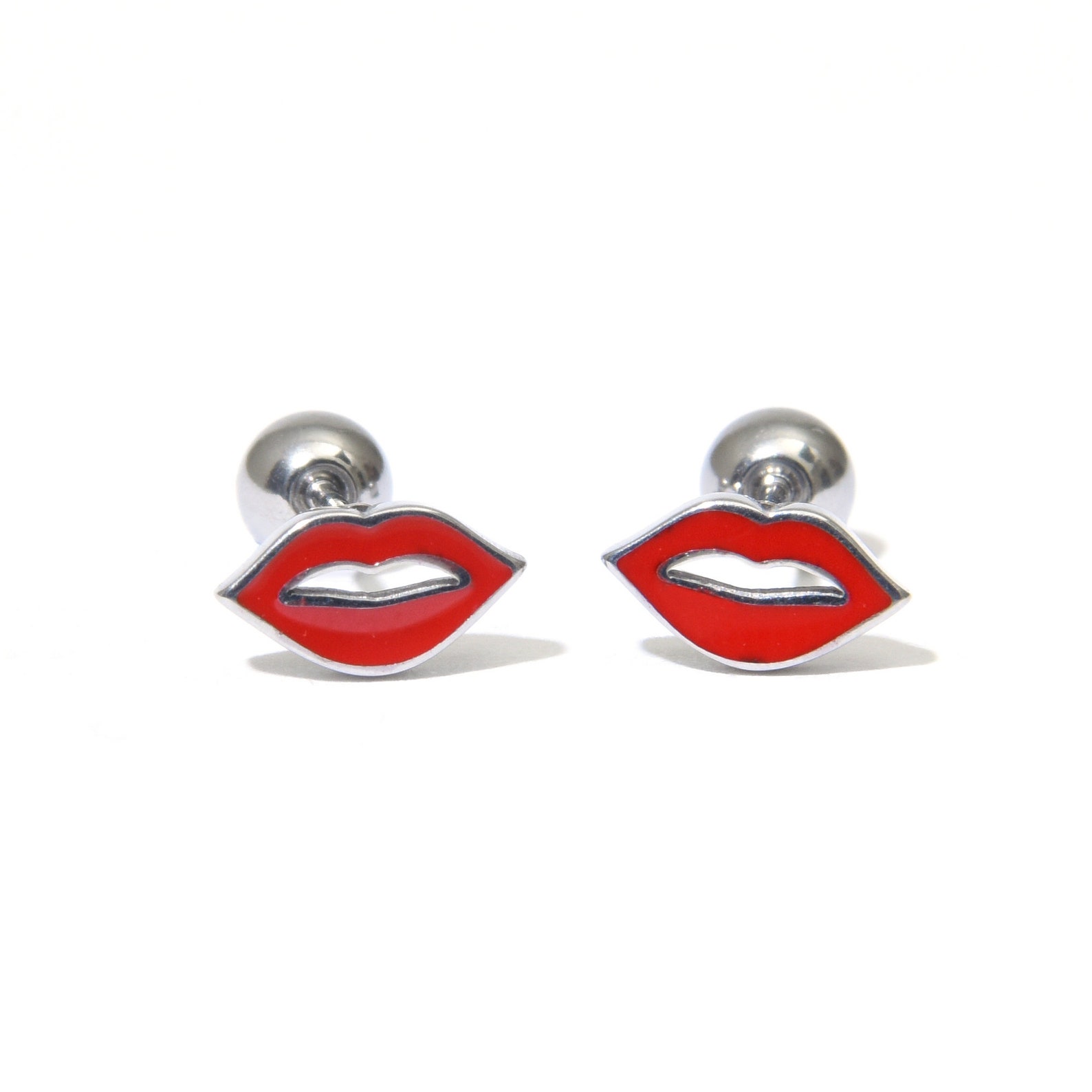 Red Lip Stud Earrings 20G Silver Red Lips Cartilage Earrings - Etsy