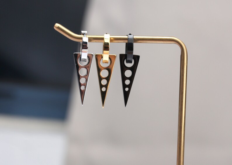 Triangle Drop Earrings Geometric Earrings Gold Huggie Earrings - Etsy