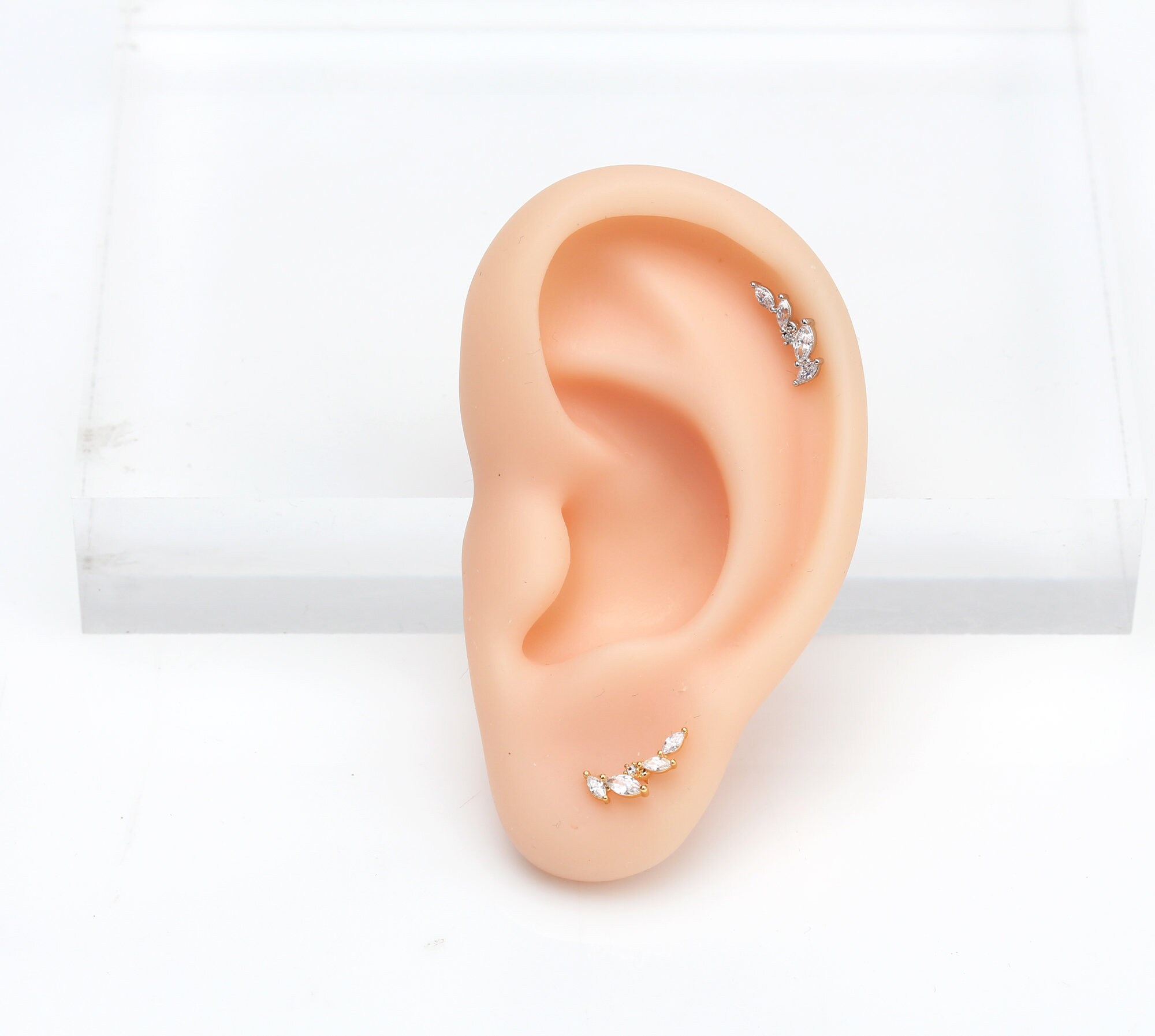 16G Curved Leaf Earring Leaf Helix Earring CZ Curved Flower Cartilage ...