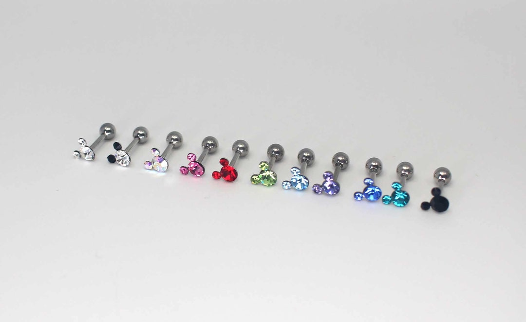 16g Mini Mickey Mouse Earring Cubic Zirconia Mickey Mouse Piercing ...