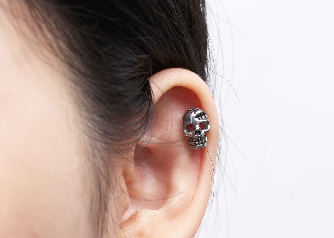 Skull earring 16g skull helix piercing surgical | Etsy