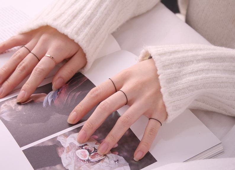 Sterling Silver Ultra Thin Black Ring for Women Stackable | Etsy
