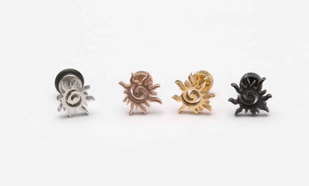 16g Sun Stud Earrings Sun Jewelry Sun Stud Piercing Small Sun Cartilage ...
