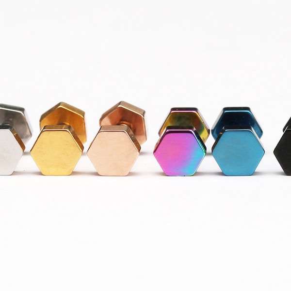 Hexagon Stud Earrings - Etsy