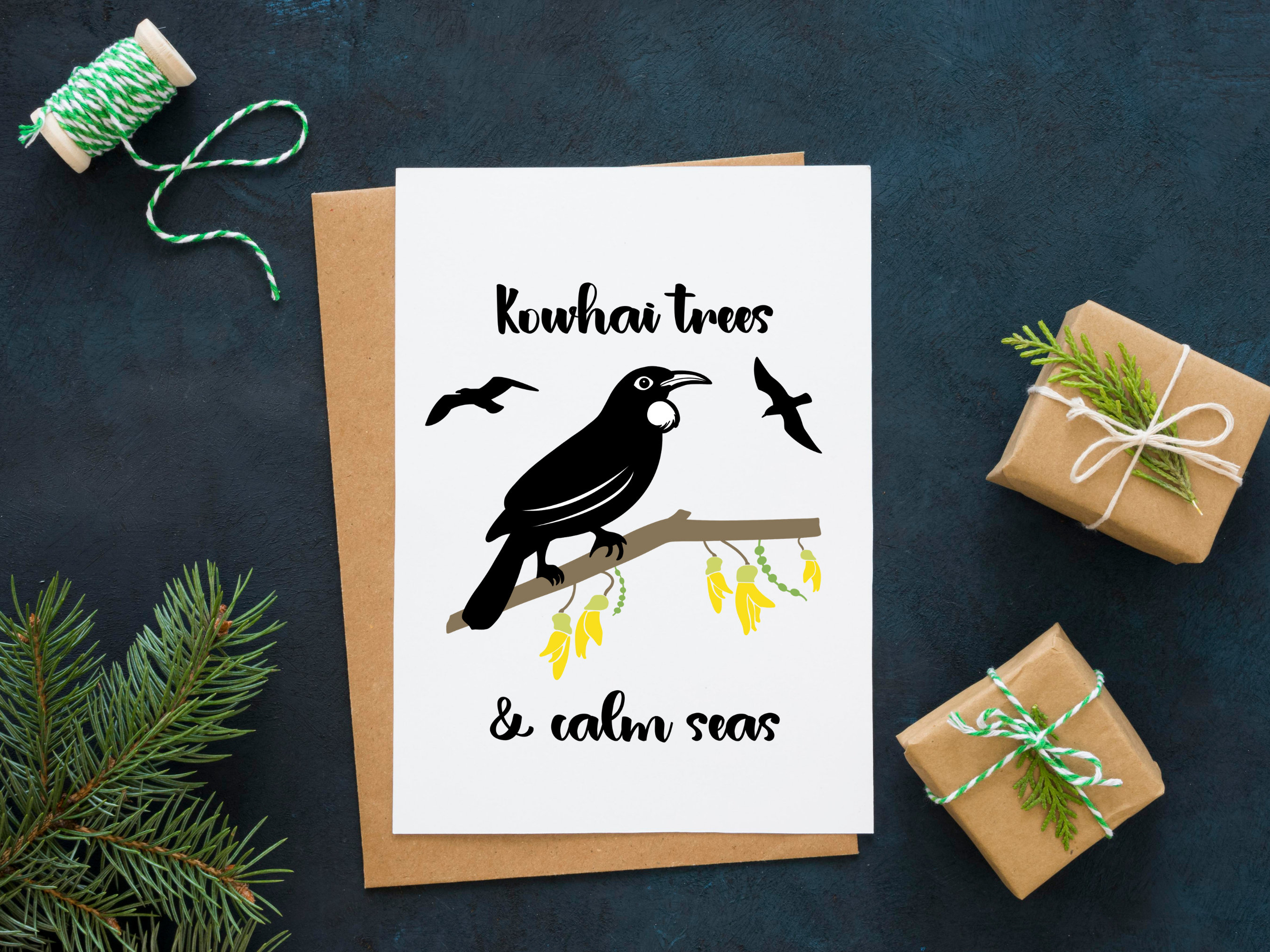 Kōwhai Trees and Calm Seas SVG, Nz Greeting Card SVG, Tūī on Kowhai ...