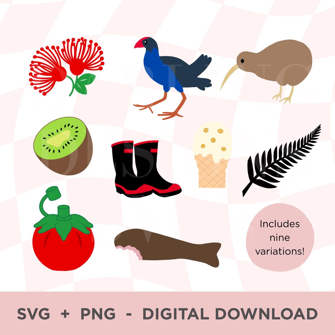 New Zealand Kiwiana Bundle, Nz Icons SVG PNG, Red Band Gumboots ...