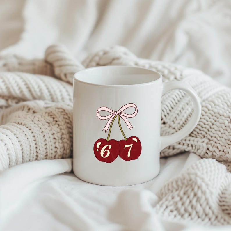 67 SVG File, Six Seven Cherry Cut File, Coquette Cherries With Pink Bow ...