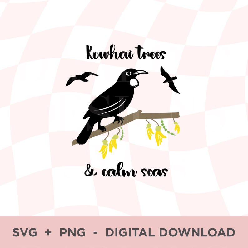 Kōwhai Trees and Calm Seas SVG, Nz Greeting Card SVG, Tūī on Kowhai ...