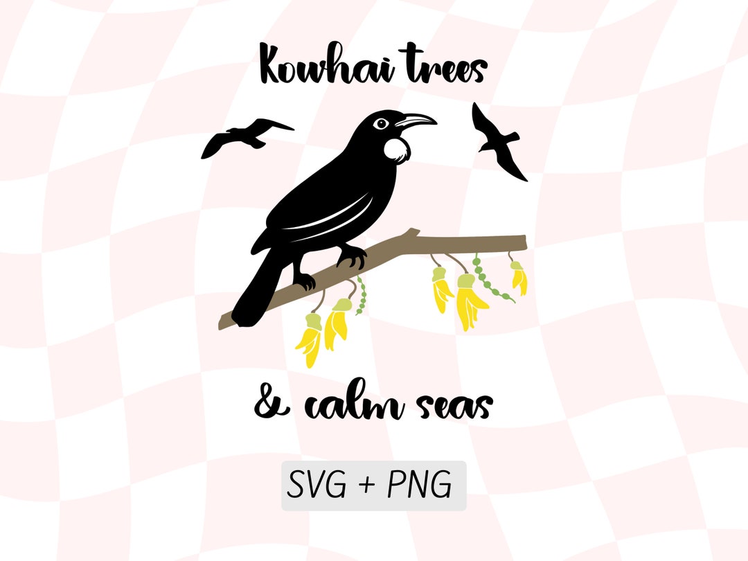 Kōwhai Trees and Calm Seas SVG, Nz Greeting Card SVG, Tūī on Kowhai ...