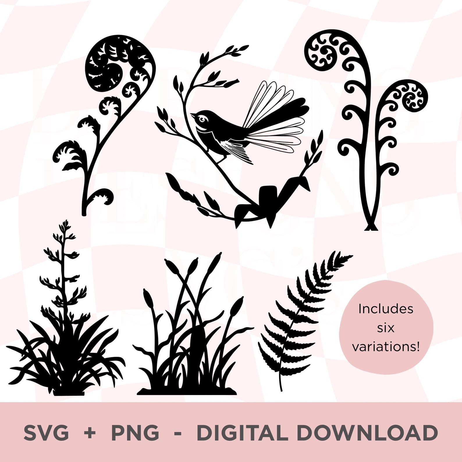 New Zealand Fauna Svg, Fantail on Branch PNG, Pond Plant Silhouette, Nz ...