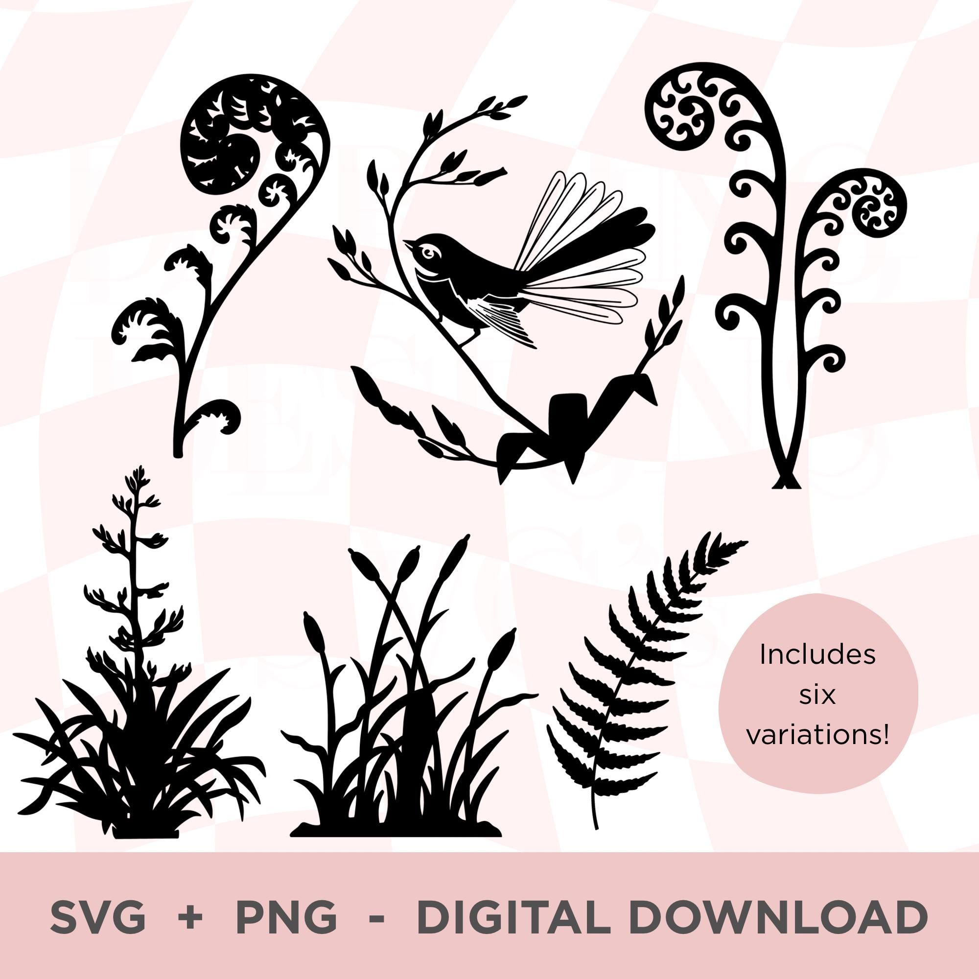 New Zealand Fauna Svg, Fantail on Branch PNG, Pond Plant Silhouette, Nz ...