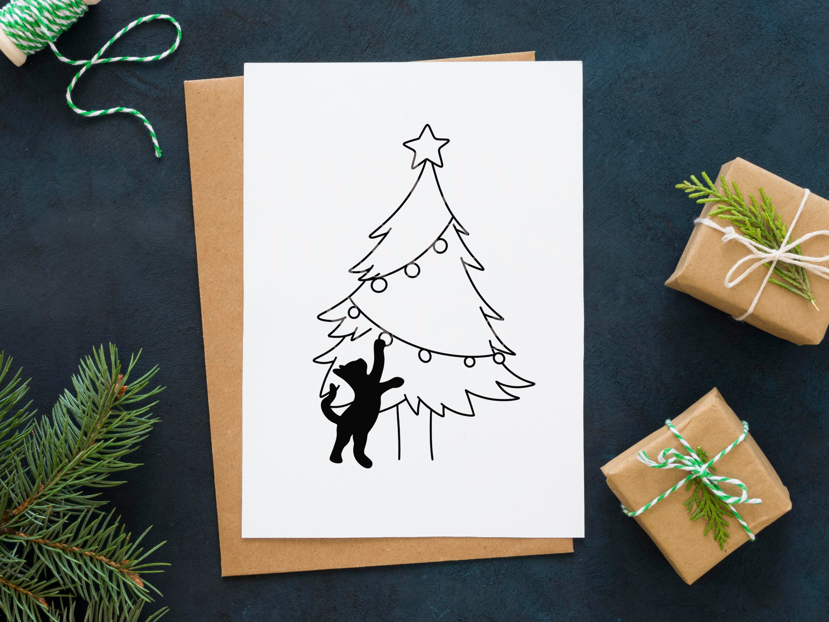 Cat Knocking Over Christmas Tree SVG, Kitten Playing With Xmas ...