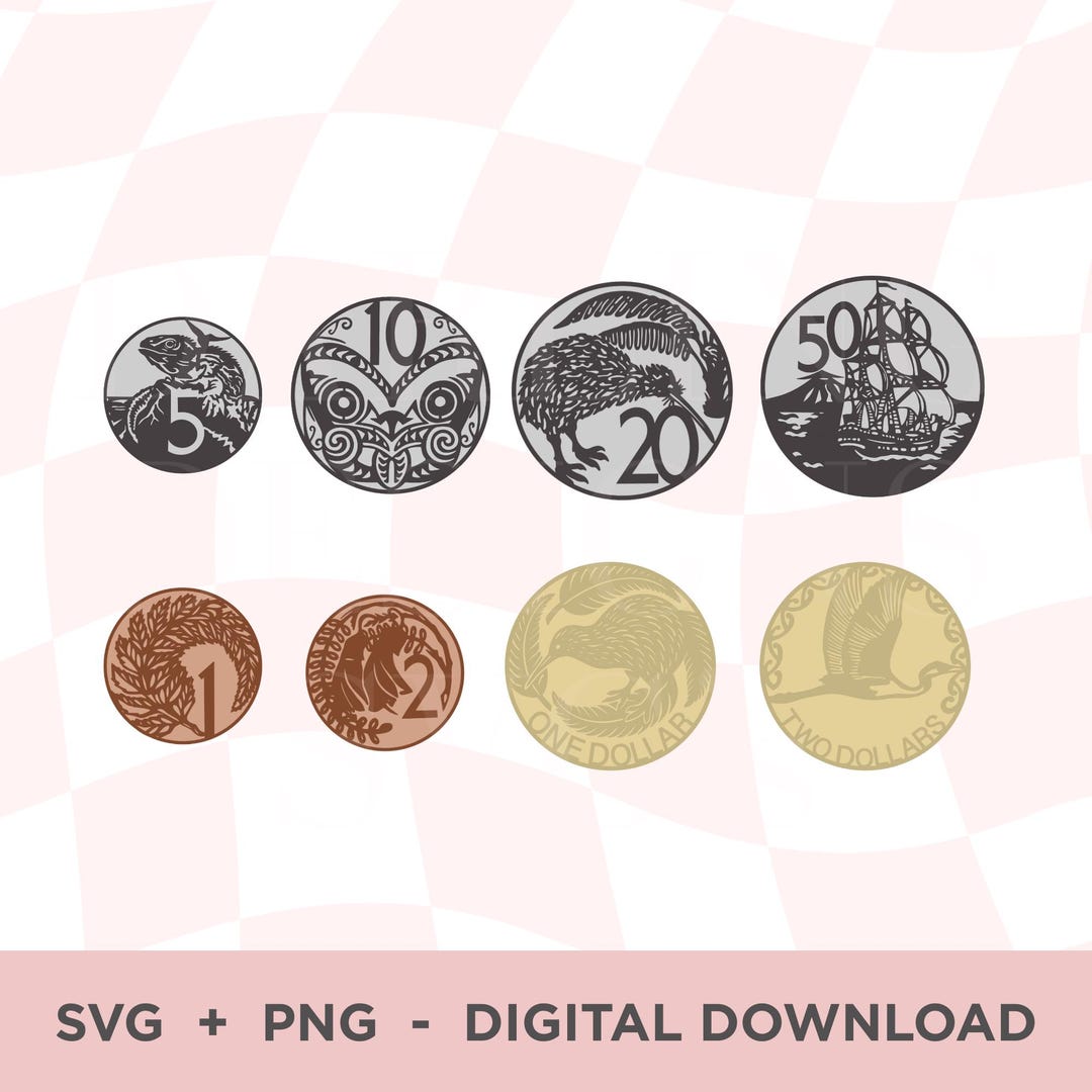 New Zealand Coins SVG Bundle, NZ 1, 2, 5, 10, 20, 50 Cents PNG, 1, 2 ...