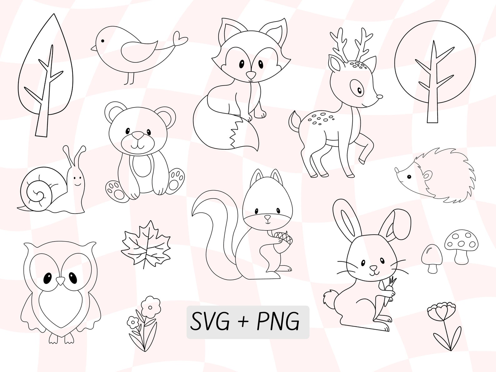 Woodland Animals Outline SVG Bundle, Forest Friends Clipart PNG, Cute ...