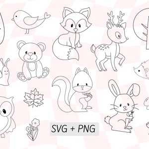 Woodland Animals Outline SVG Bundle, Forest Friends Clipart PNG, Cute ...