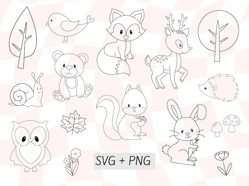 Woodland Animals Outline SVG Bundle, Forest Friends Clipart PNG, Cute ...