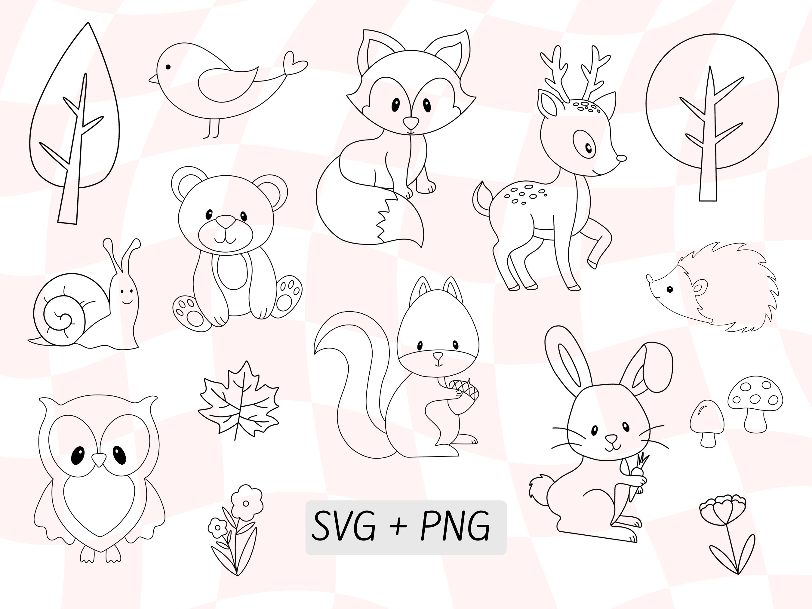 Woodland Animals Outline SVG Bundle, Forest Friends Clipart PNG, Cute ...