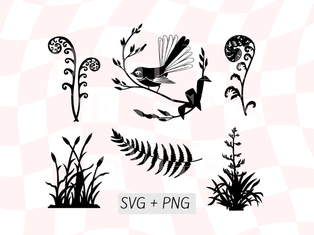 New Zealand Fauna Svg, Fantail on Branch PNG, Pond Plant Silhouette, Nz ...