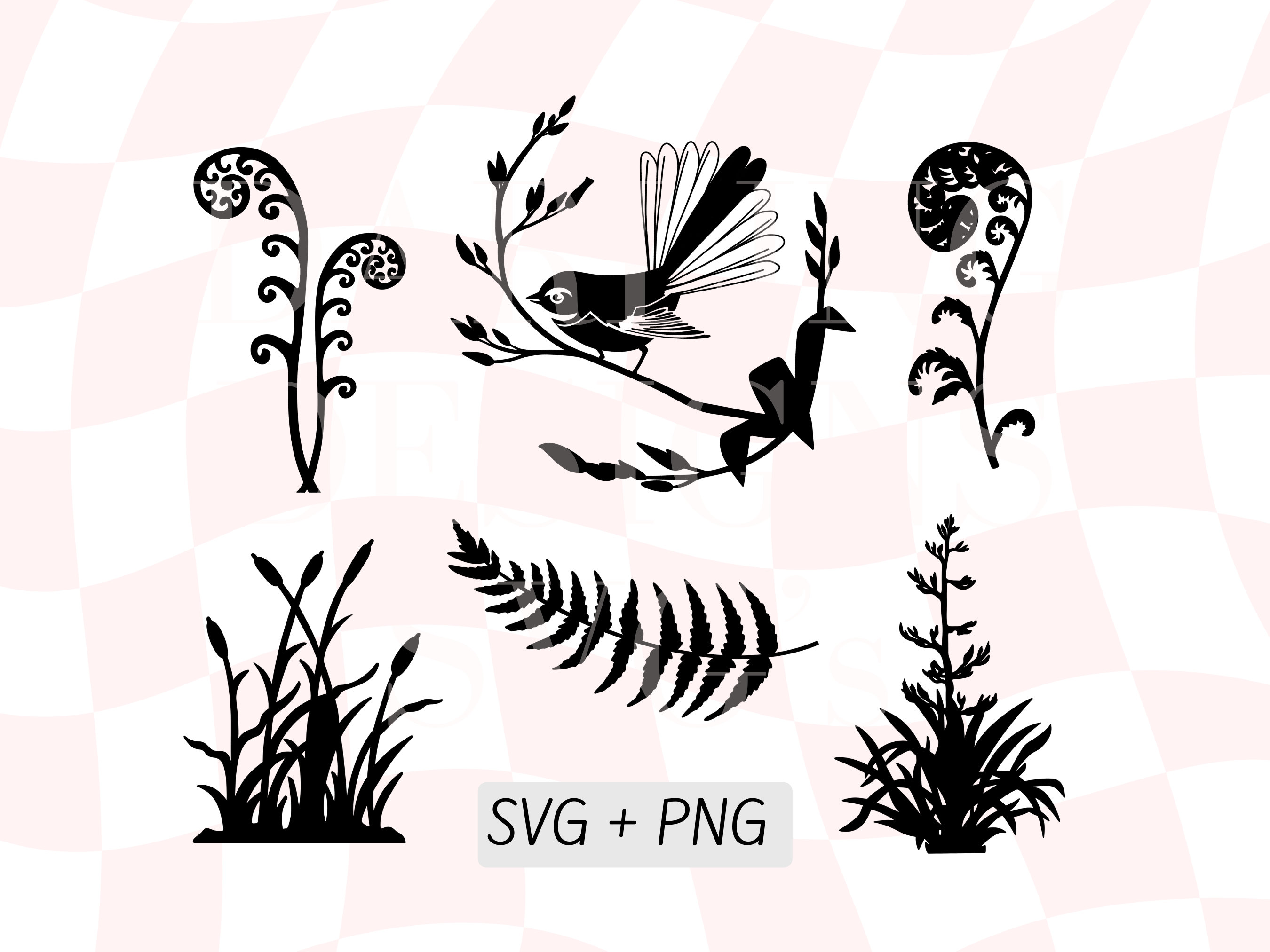 New Zealand Fauna Svg, Fantail on Branch PNG, Pond Plant Silhouette, Nz ...