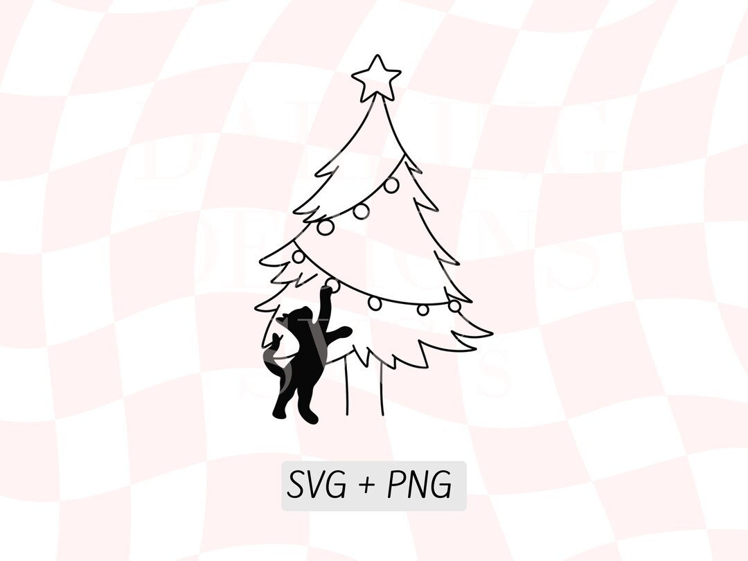 Cat Knocking Over Christmas Tree SVG, Kitten Playing With Cmas ...