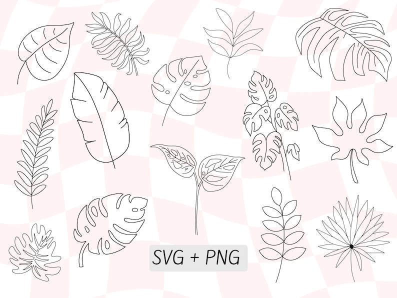 Tropical Leaves Outline SVG, Simple Line Drawing, Drawn Plants SVG PNG ...
