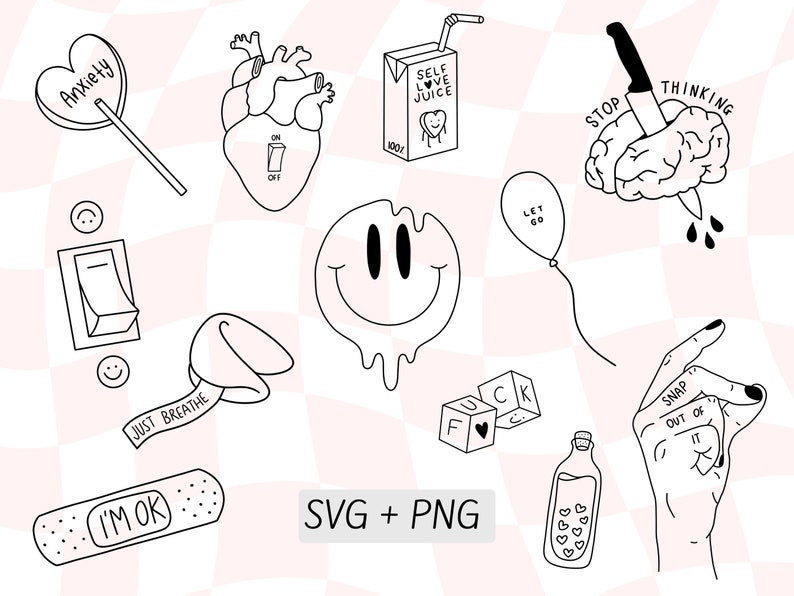 Anxiety on SVG, Anxious Mind PNG, Mental Health SVG, Retro Outline ...