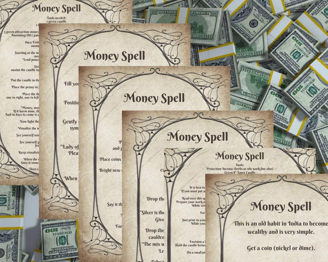 Set of 6 Money Spells Book of Shadows Bos Grimoire Magic Spellbook ...
