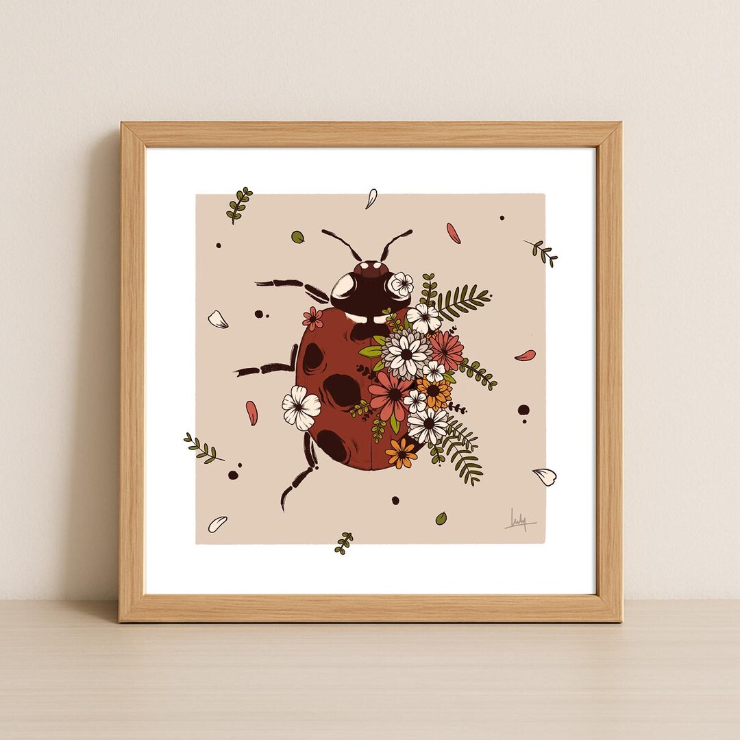 Floral Ladybug Giclee Art Print, 8x8, Wall Decor, Insect Art, Beige - Etsy