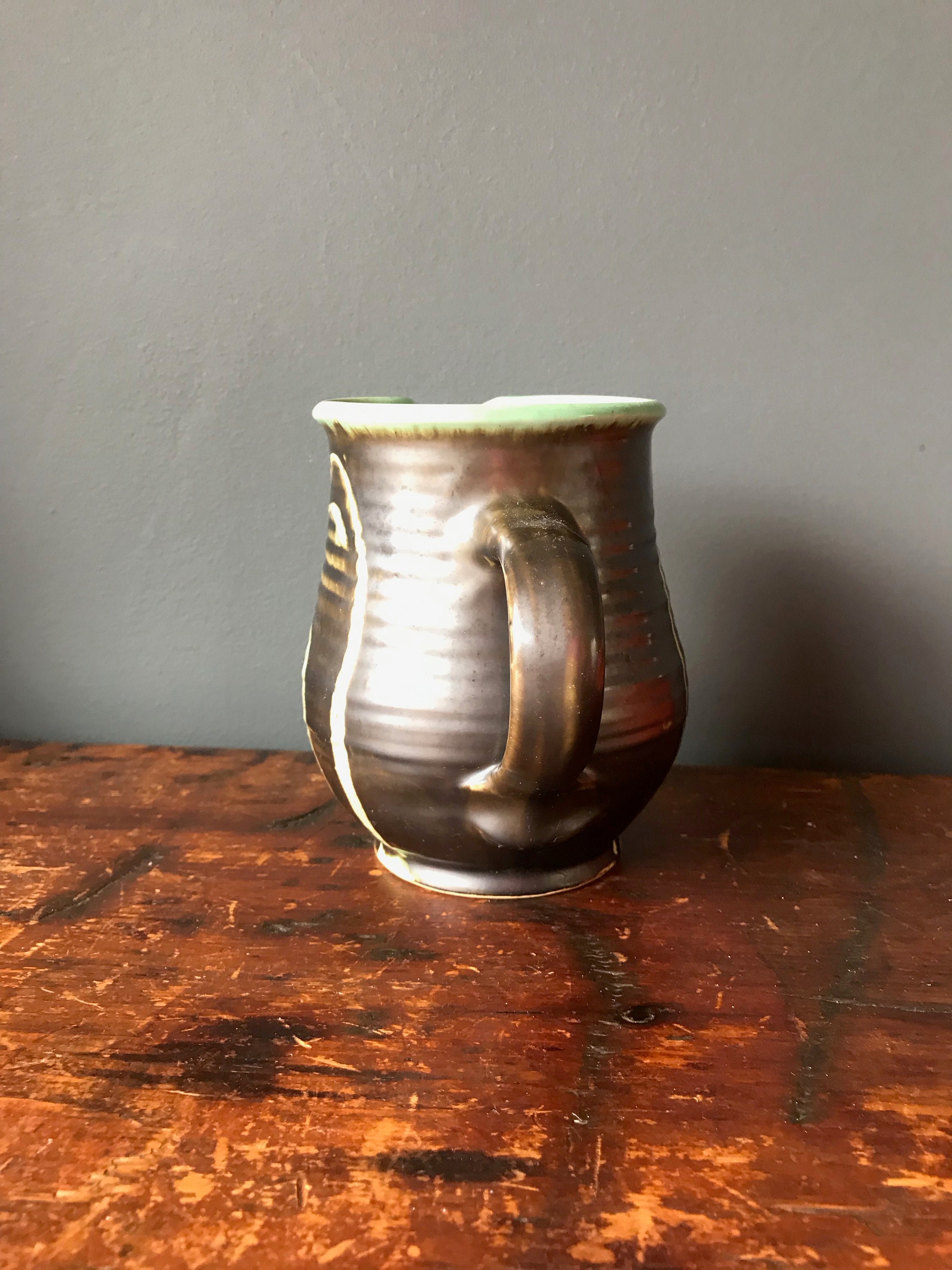 Studio Pottery Pitcher Jug Buckfast Abbey Incised Glaze Green - Etsy