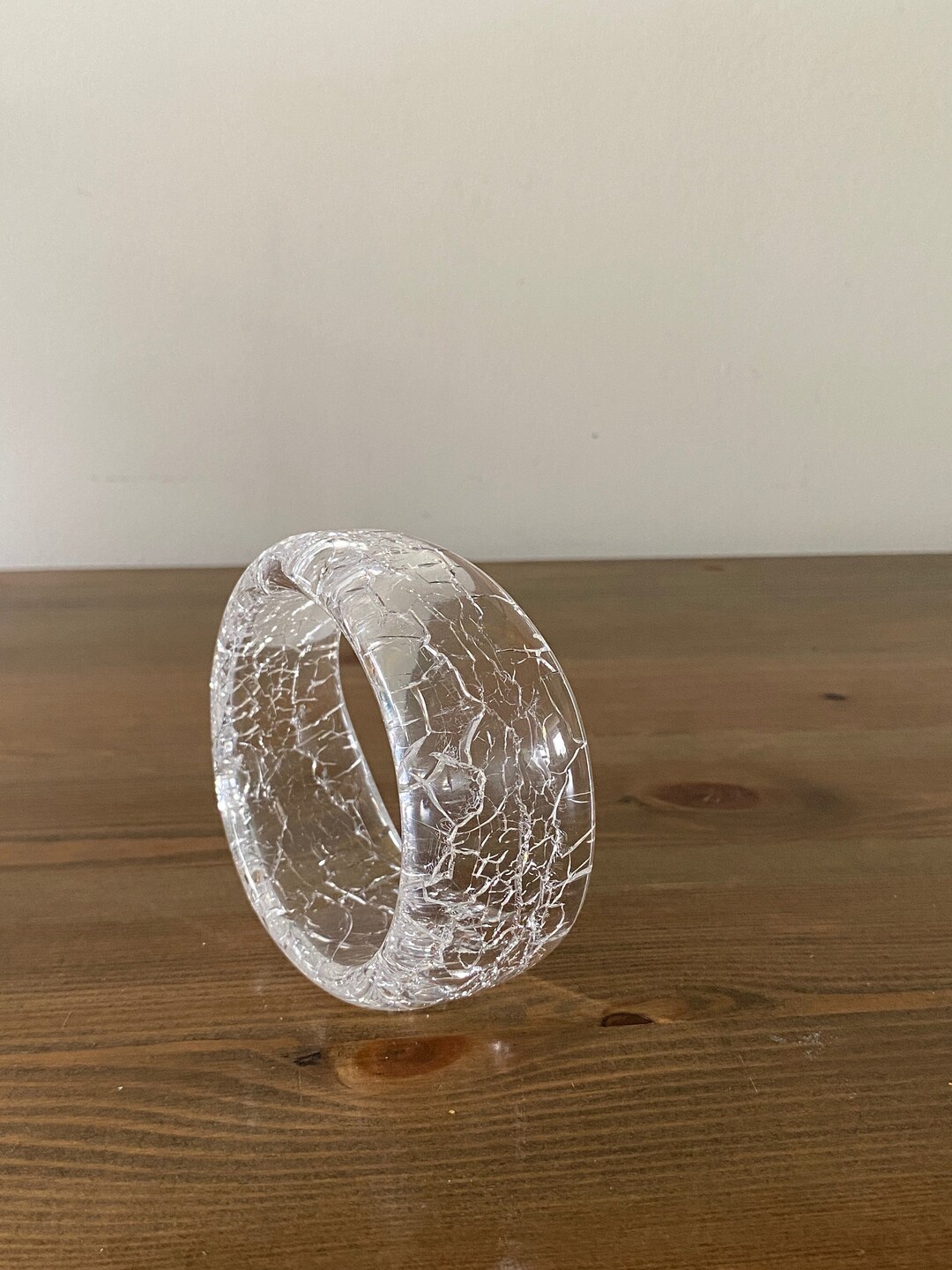 Chunky Funky Clear Acyclic Crackled Ice Bangle Asymmetric Unusual Clear ...